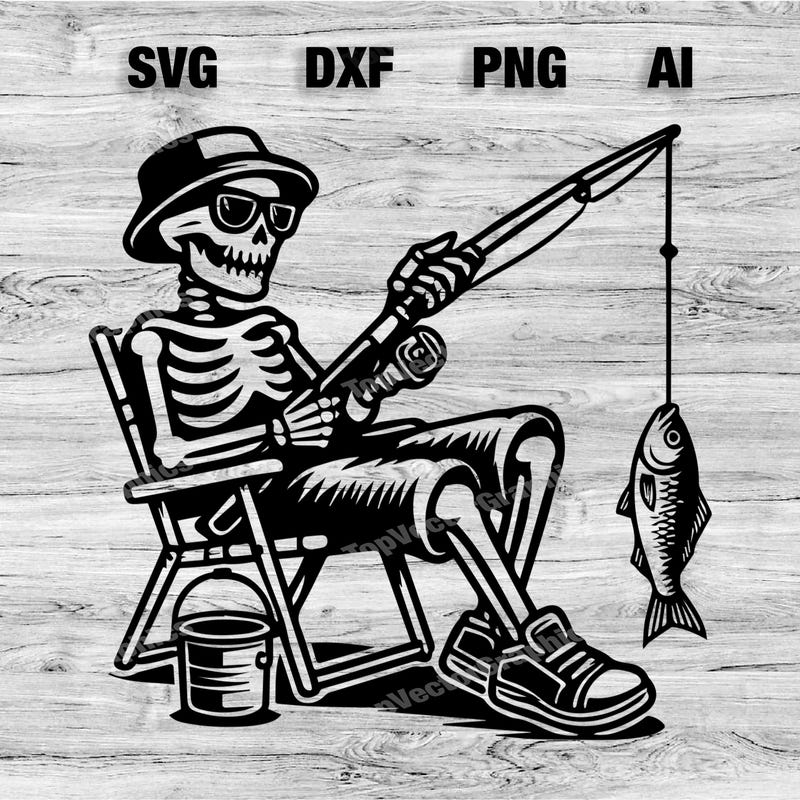 Fishing Skeleton Graphic - Etsy