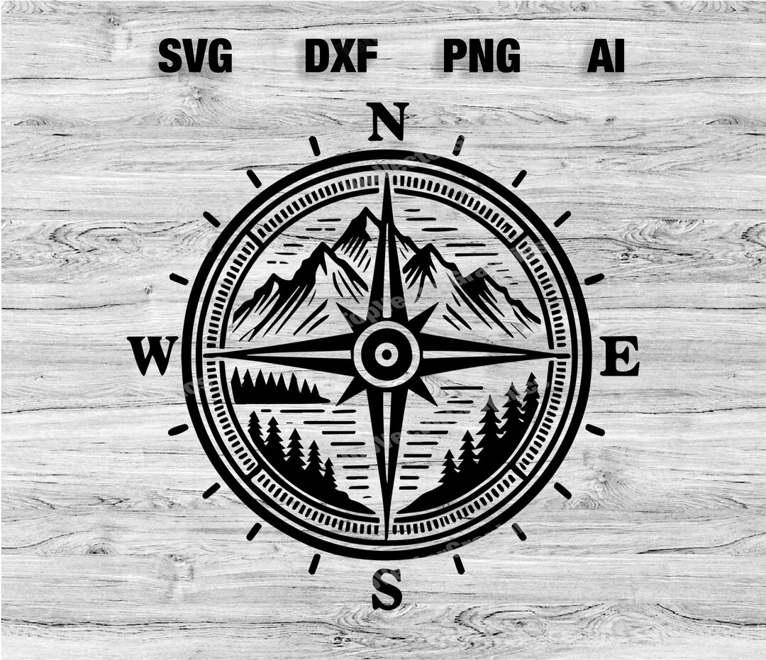 Compass Mountain Cut File | Outdoor Compass Rose Vector Graphic ...