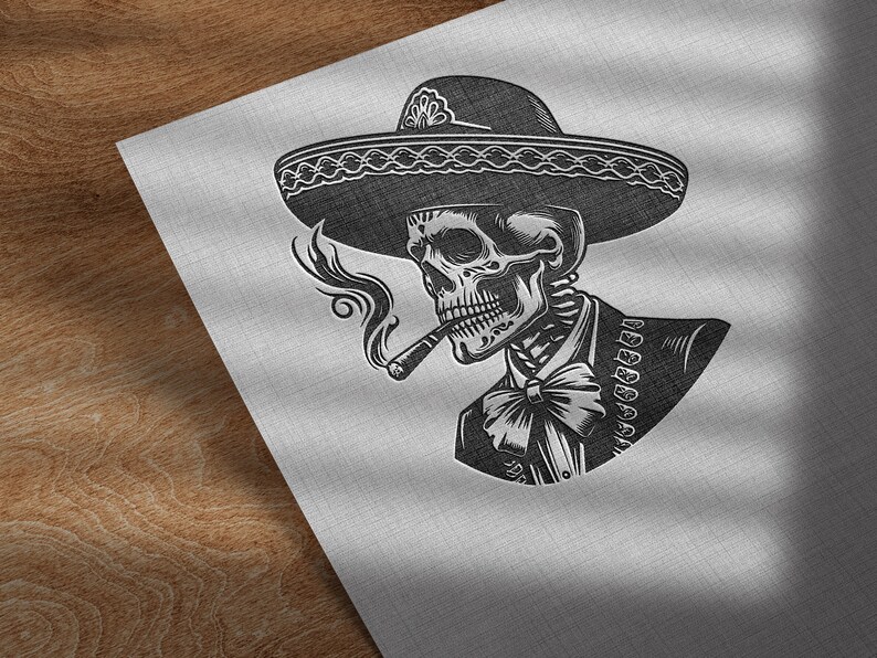 Mariachi Skeleton Smoking Files | 420 Skull Vector Silhouette, Cameo ...
