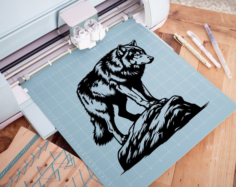8 Wolf Boulder Cut Files Grey Wolves Vector Graphic Silhouette, Cameo ...