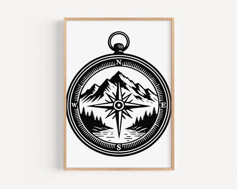 Compass Mountain Cut File | Outdoor Compass Rose Vector Graphic ...