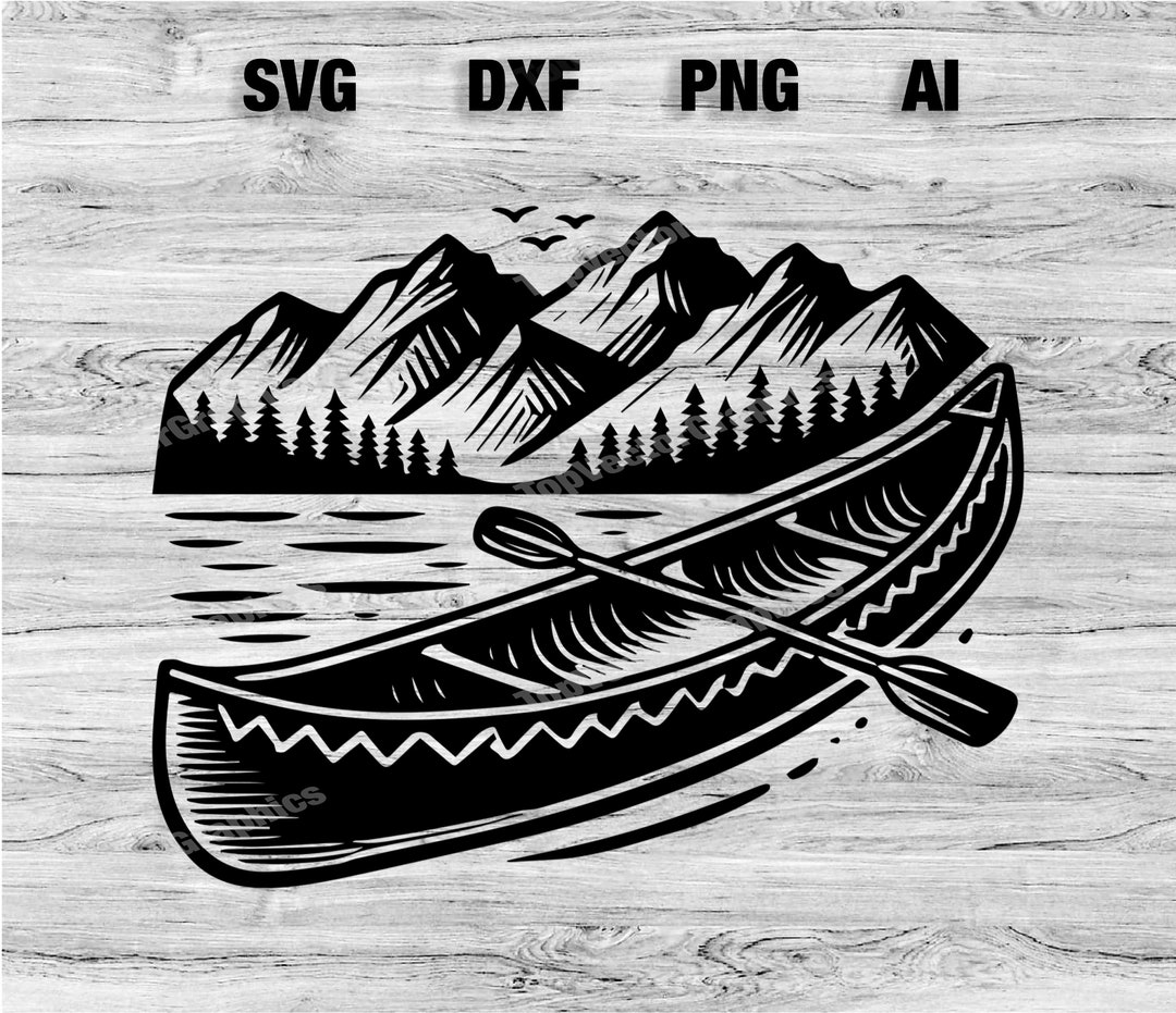 Canoe Boat Mountain Cut File | Outdoor Canoeing Vector Graphic ...