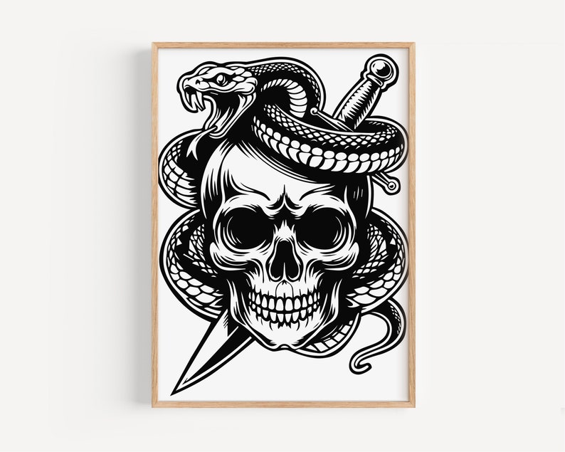 Skull Dagger Snake Cut Files Grim Reaper Tattoo Skull Vector Silhouette ...