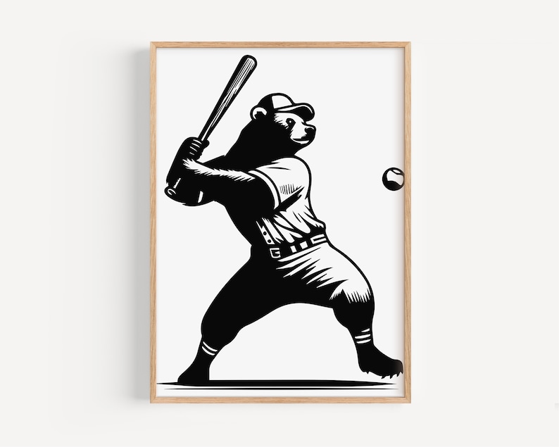 Bear Baseball Player Silhouette Cut Files Fun Bear Baseball Vector ...
