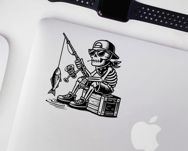 Skeleton Fishing Vector Graphic for DIY Crafts and Projects | Skull ...