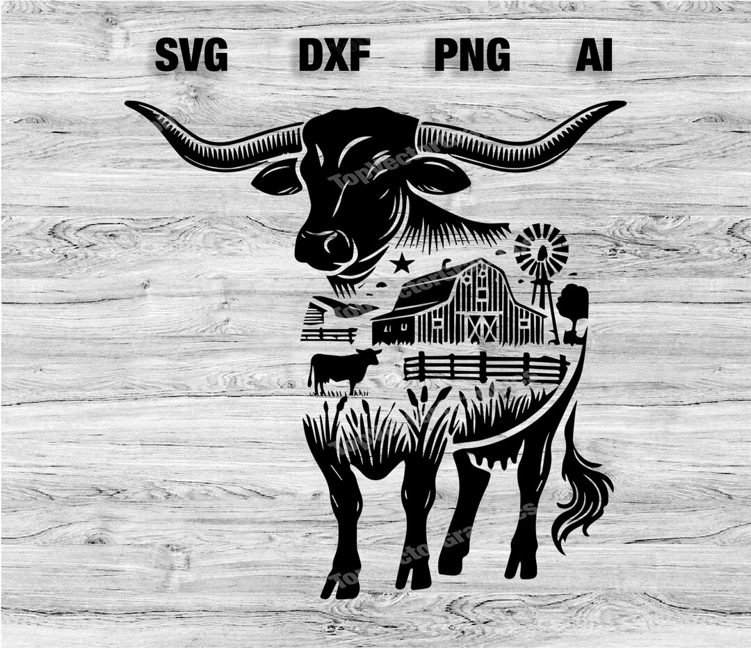 Longhorn Ranch Scene Cut File | Wild West Cow Graphic Wall Art ...