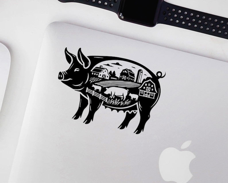 Pig Farm Scene Cut File | Cute Pig Animal Graphic Wall Art Silhouette ...