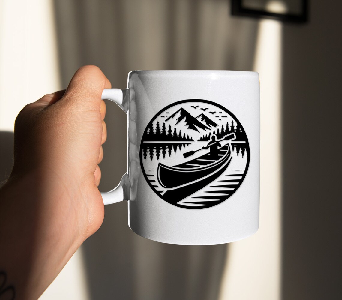 Canoe Boat Mountain Cut File | Outdoor Canoeing Vector Graphic ...