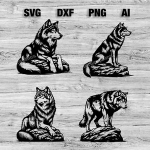 8 Wolf Boulder Cut Files | Grey Wolves Vector Graphic Silhouette, Cameo ...