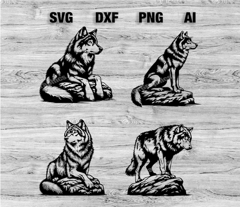 8 Wolf Boulder Cut Files Grey Wolves Vector Graphic Silhouette, Cameo ...