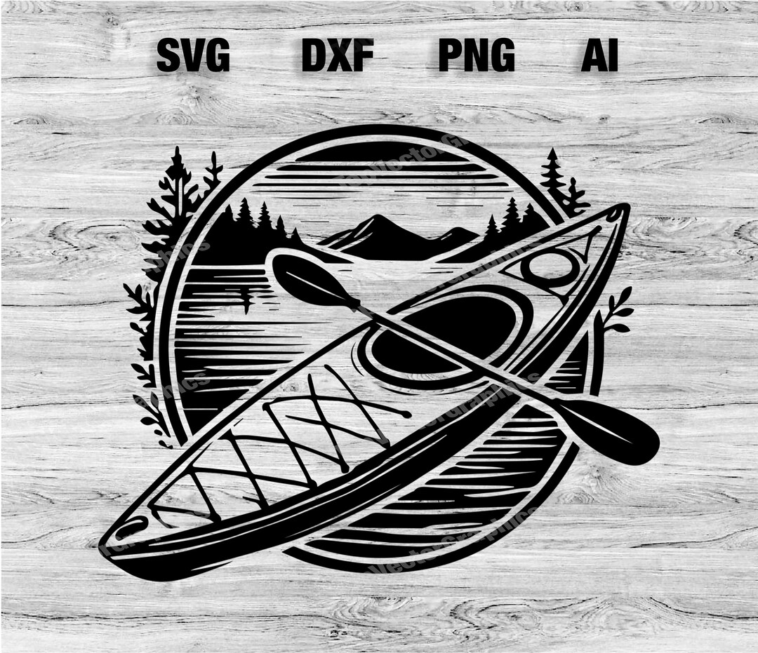 Kayak Boat Mountain Cut File | Outdoor Kayaking Vector Graphic ...