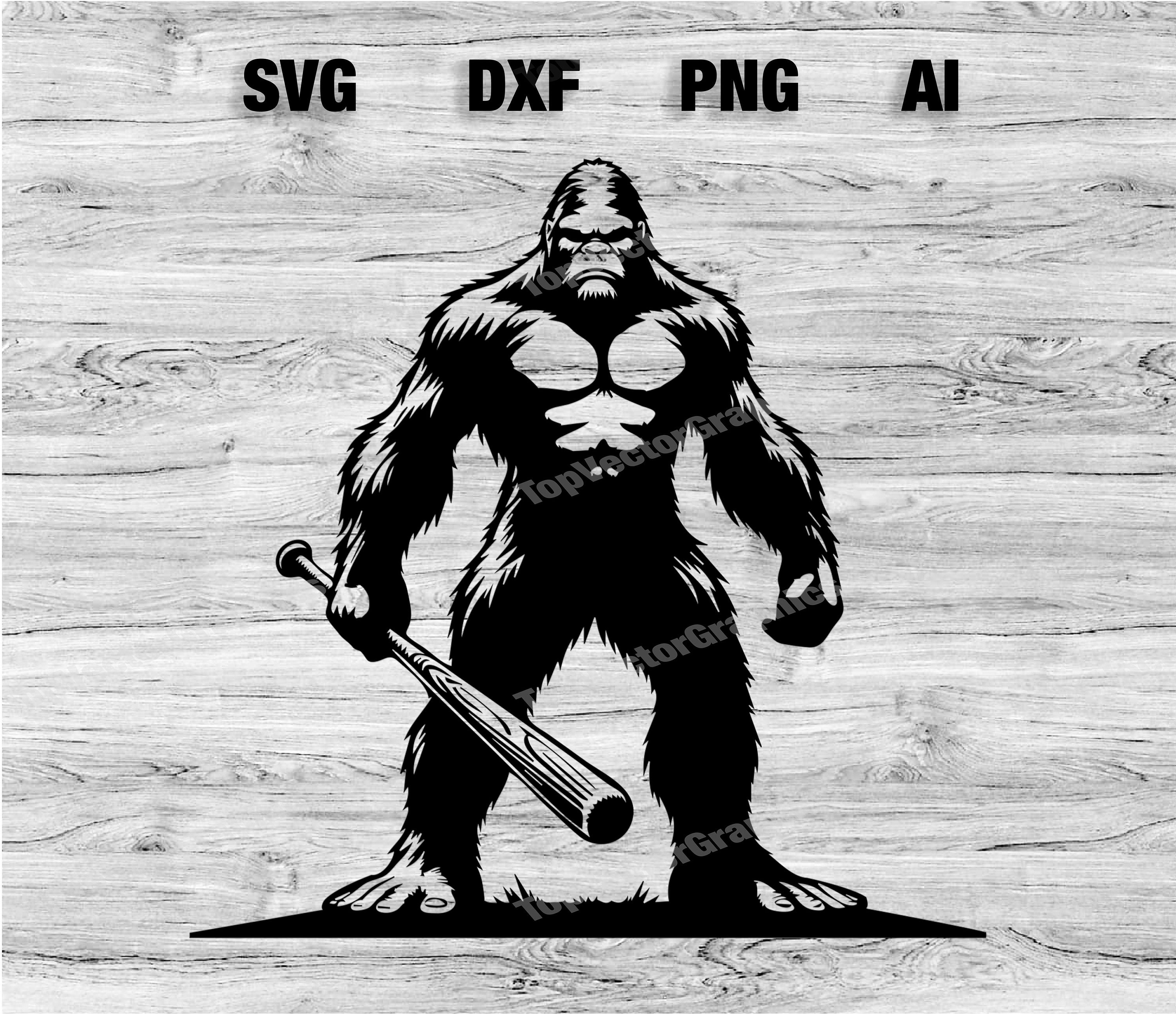 Bigfoot Baseball Silhouette Cut Files | Fun Bigfoot Vector Silhouette ...