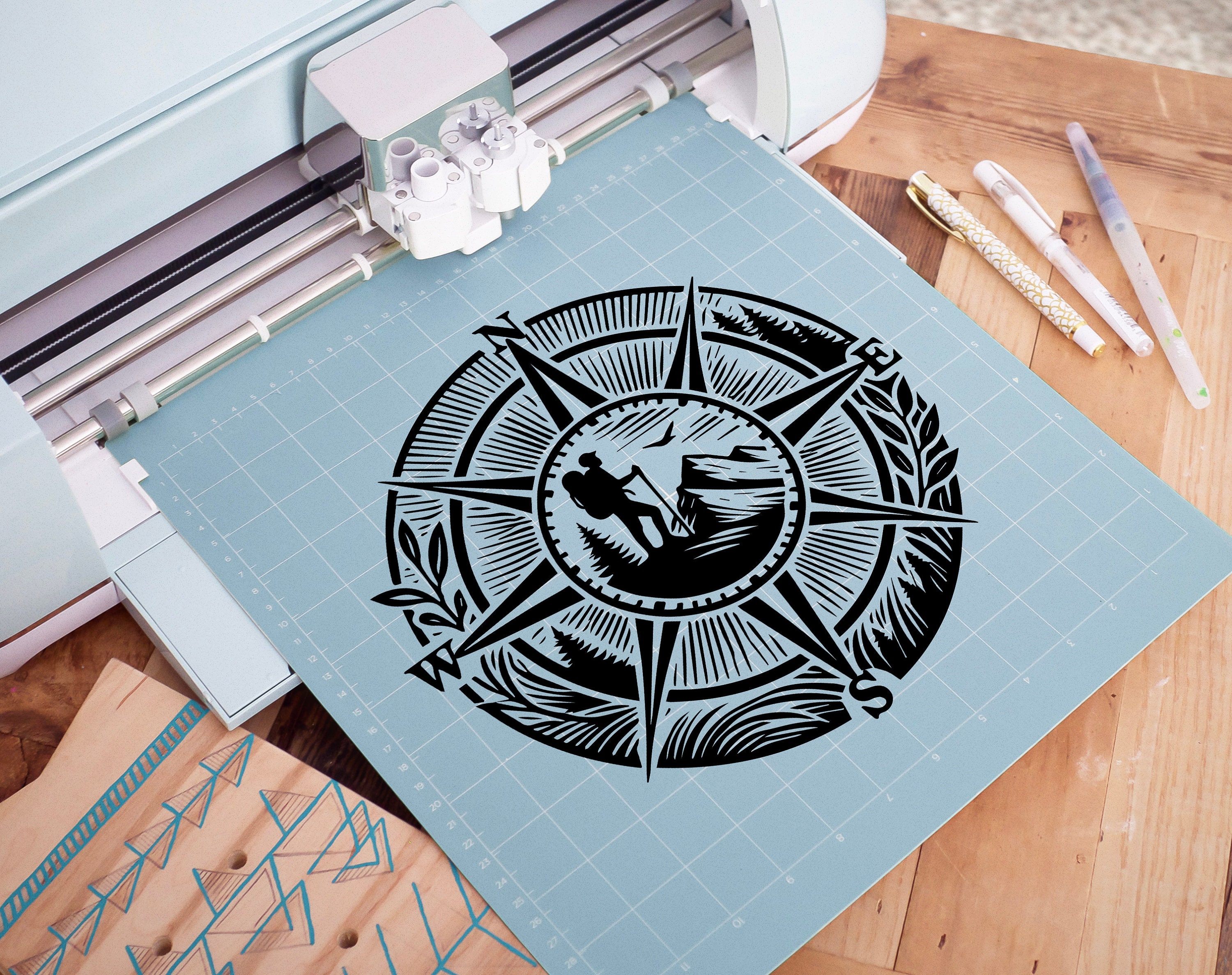 Compass Mountain Cut File | Outdoor Compass Rose Vector Graphic ...