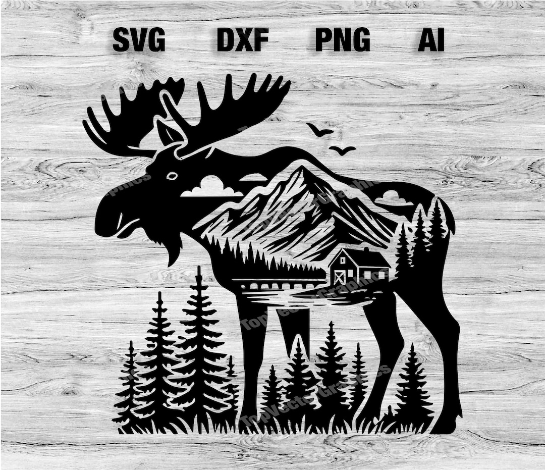 Moose Mountain Scene Cut File | Outdoor Moose Graphic Wall Art ...