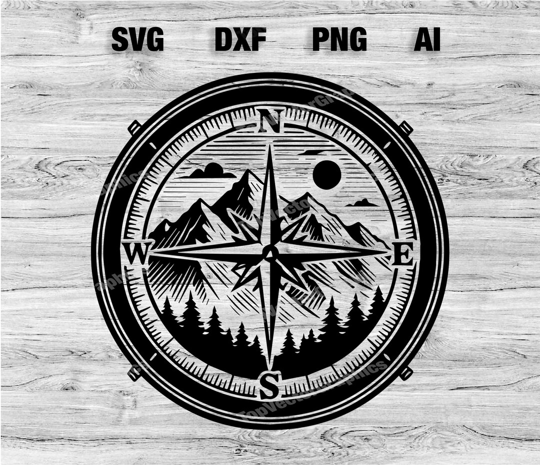 Compass Mountain Cut File | Outdoor Compass Rose Vector Graphic ...