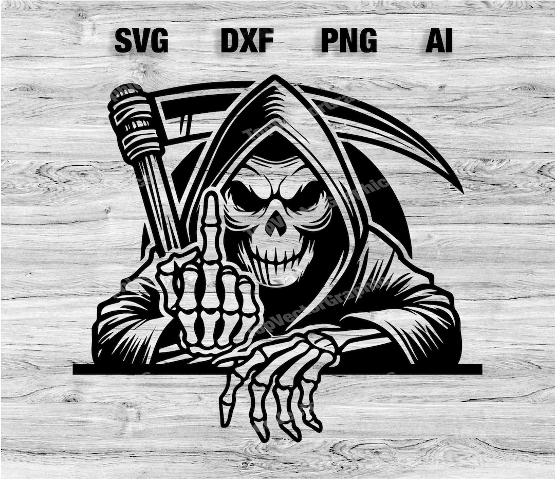 Peeking Grim Reaper Middle Finger | Skeleton Vector Graphic Laser File ...