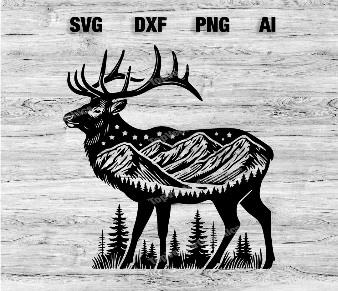Elk Mountain Scene Cut File | Outdoor Elk Vector Graphic Wall Art ...