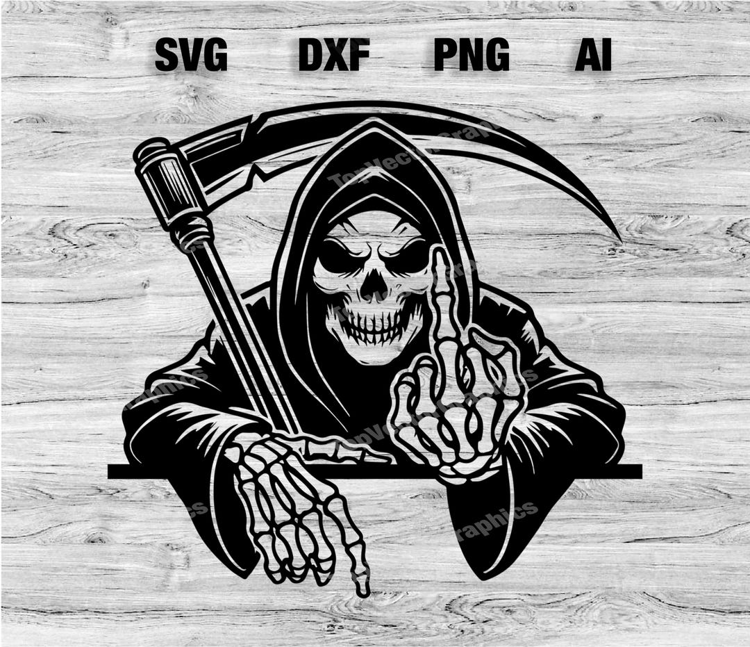 Peeking Grim Reaper Middle Finger | Skeleton Vector Graphic Laser File ...