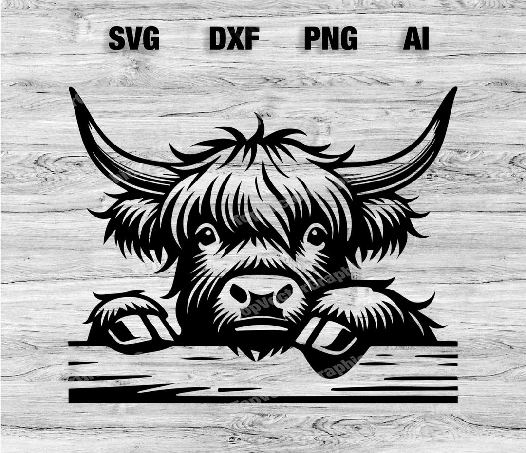 Peeking Highland Cow Head | Highlander Cow Vector Graphic Laser File ...
