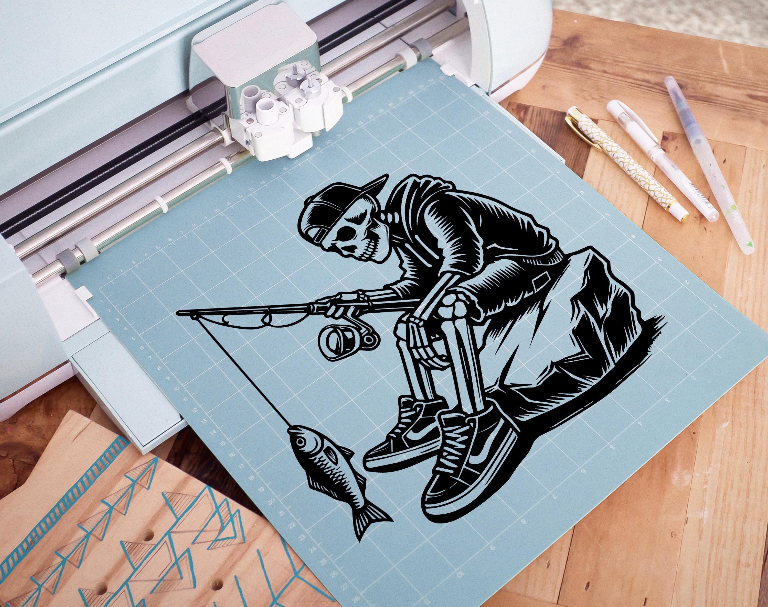 Skeleton Fishing Vector Graphic for DIY Crafts and Projects | Skull ...
