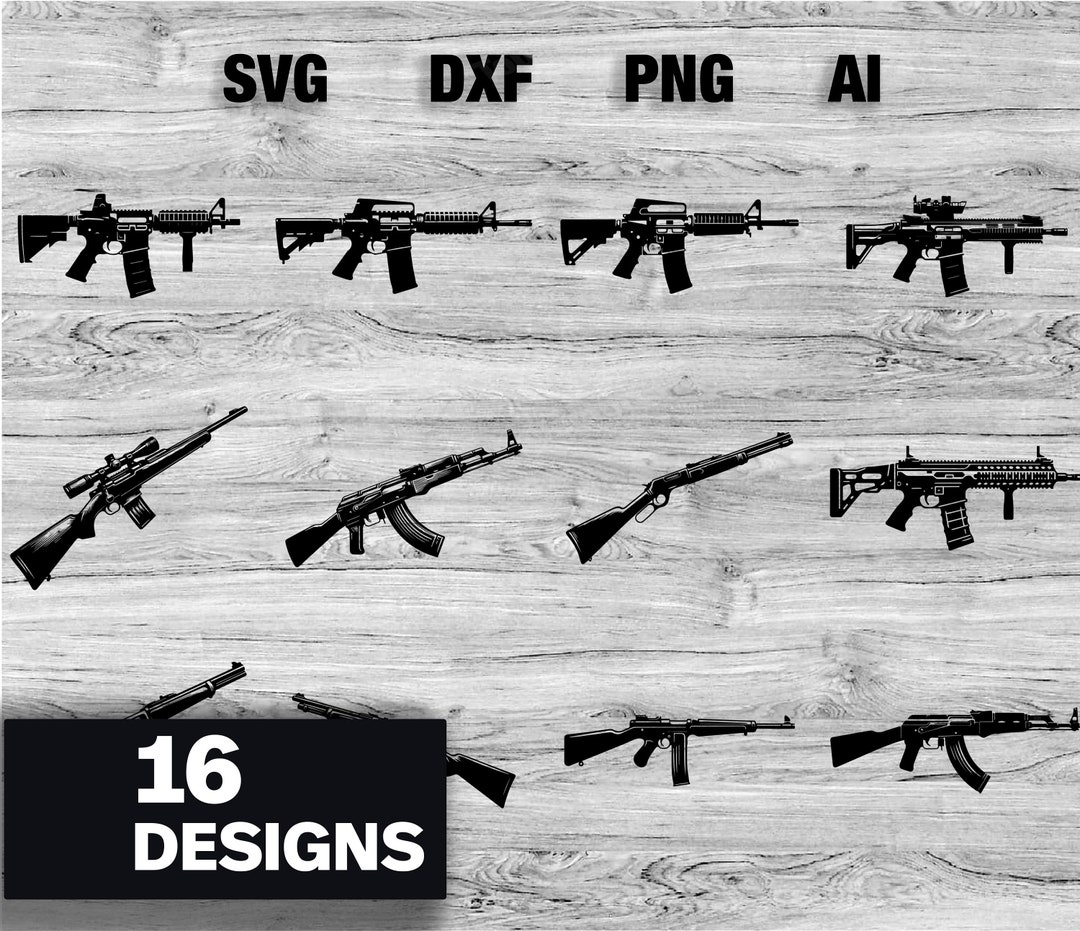16 Rifle Silhouette Cut Files | Firearm Svg, AR Svg, Weapon Vector ...