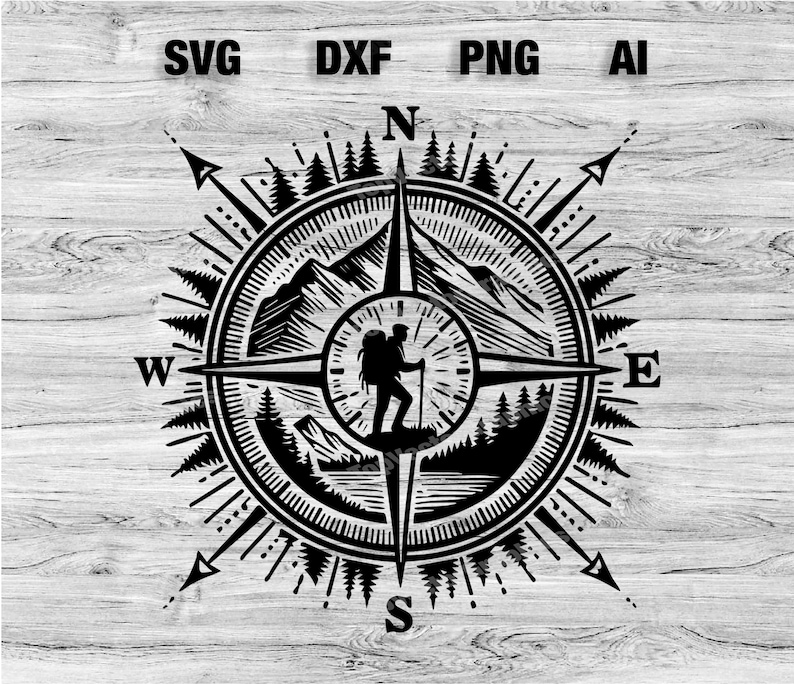 Compass Mountain Cut File Outdoor Compass Rose Vector Graphic ...