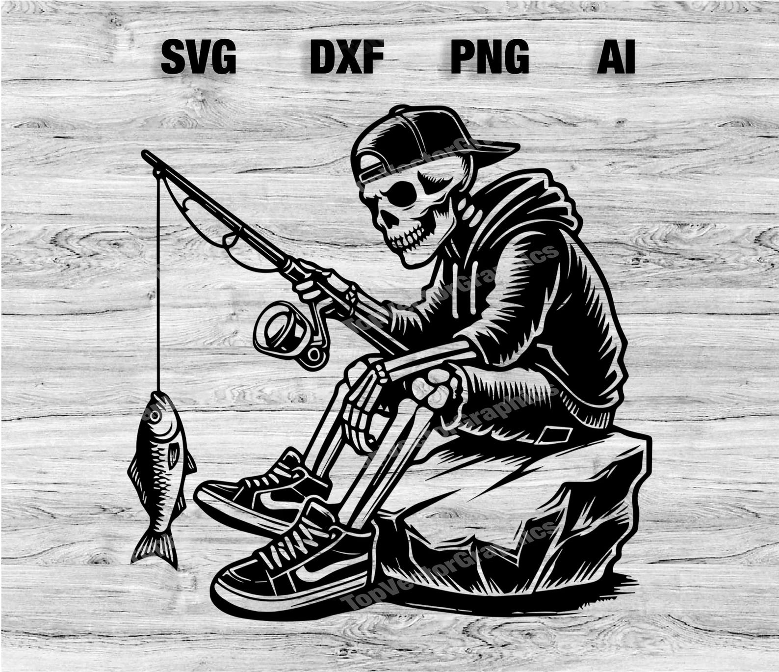 Skeleton Fishing Vector Graphic for DIY Crafts and Projects | Skull ...