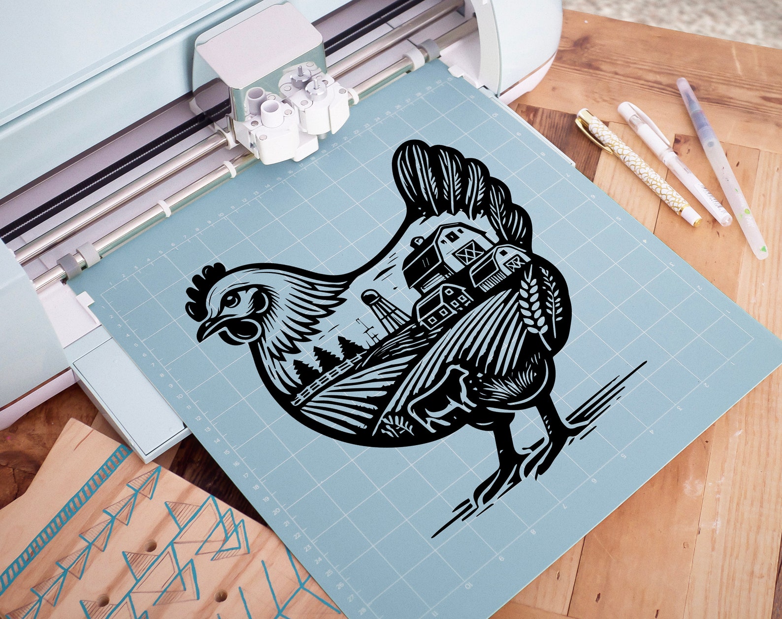 Chicken Farm Scene Cut File | Rooster Graphic Wall Art Silhouette ...