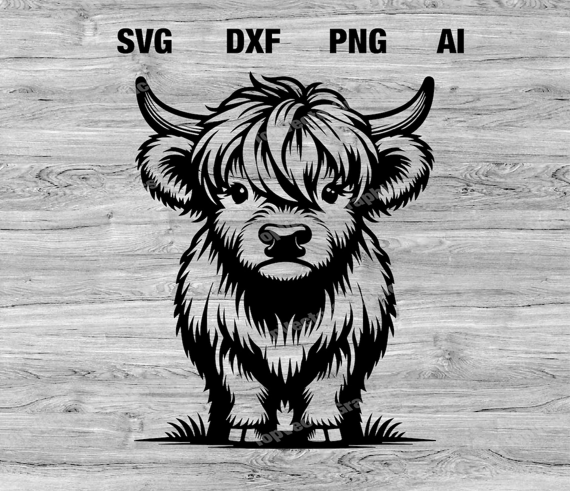 Cute Highlander Cow Vector Graphic for DIY Crafts and Projects ...