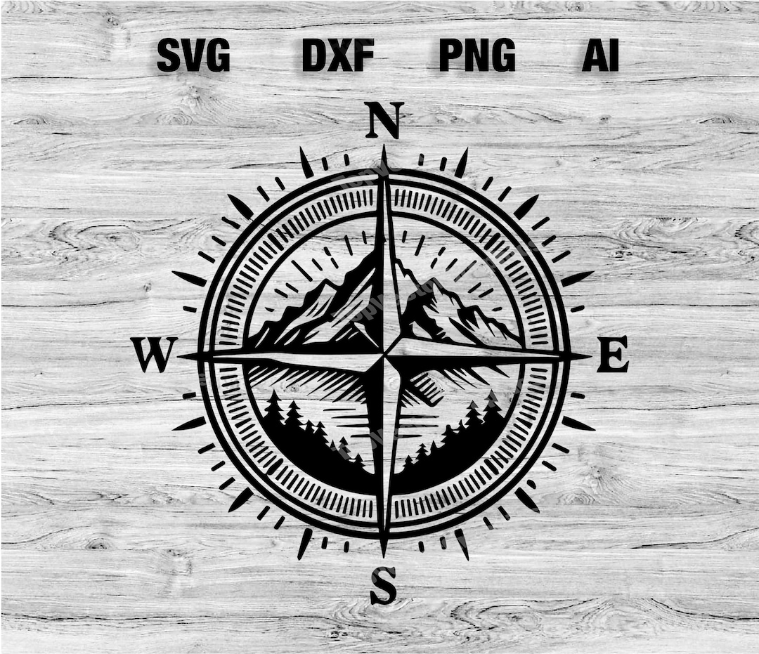 Compass Mountain Cut File | Outdoor Compass Rose Vector Graphic ...