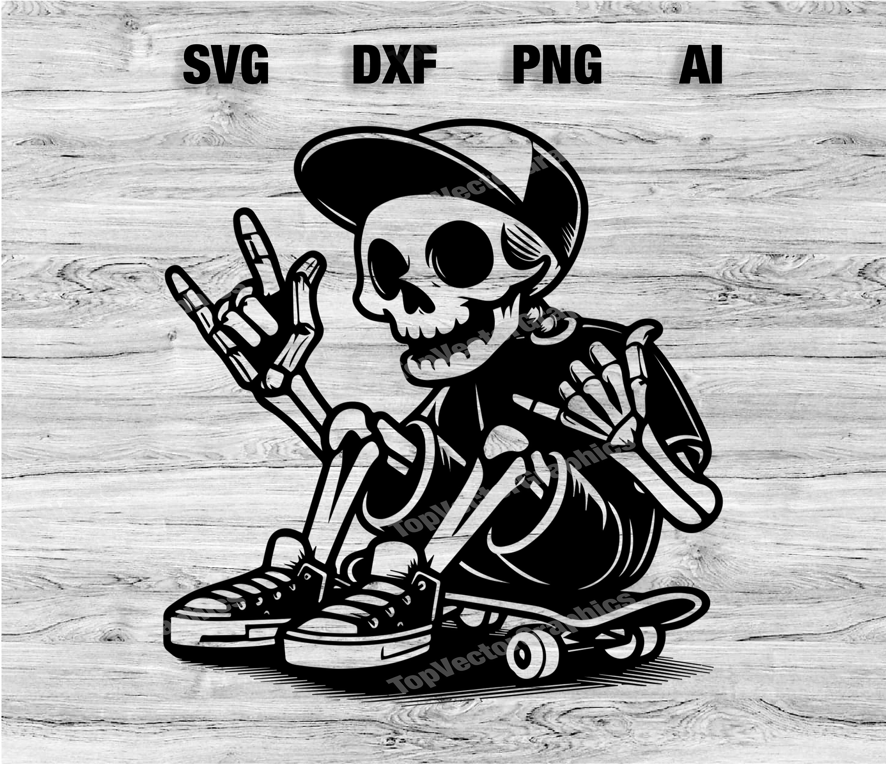 Skater Skeleton Rock and Roll Cut Files | Skater Skull Vector ...