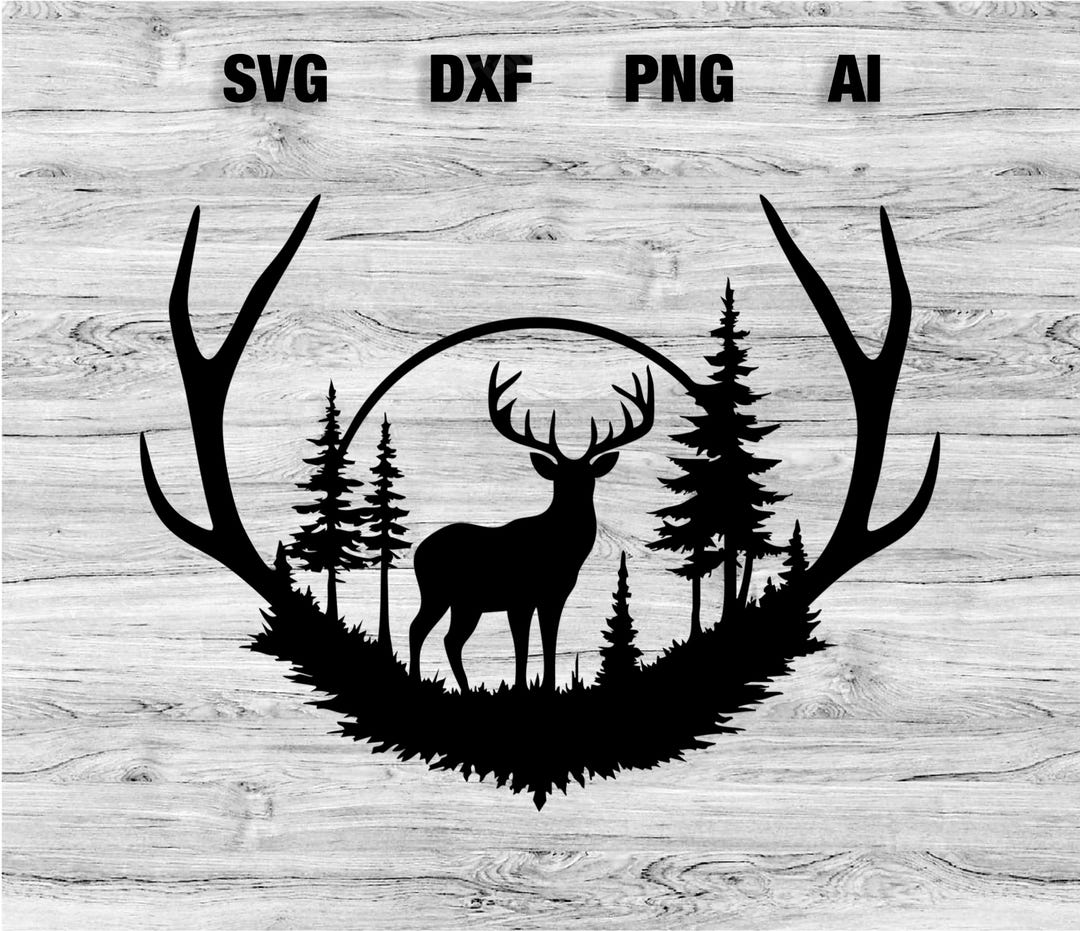 Deer Antler Scene SVG | Outdoor Dear Vector Graphic Wall Art Silhouette ...