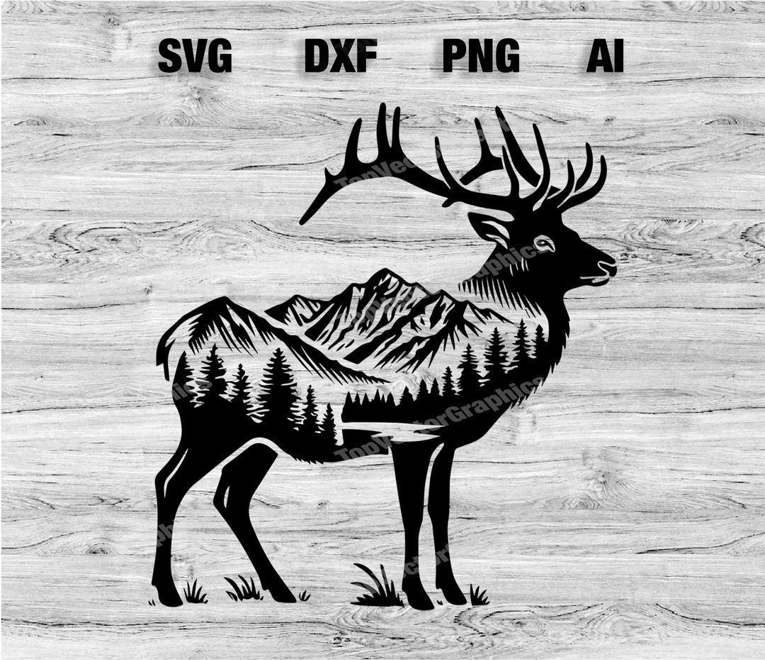 Elk Mountain Scene Cut File | Outdoor Elk Vector Graphic Wall Art ...
