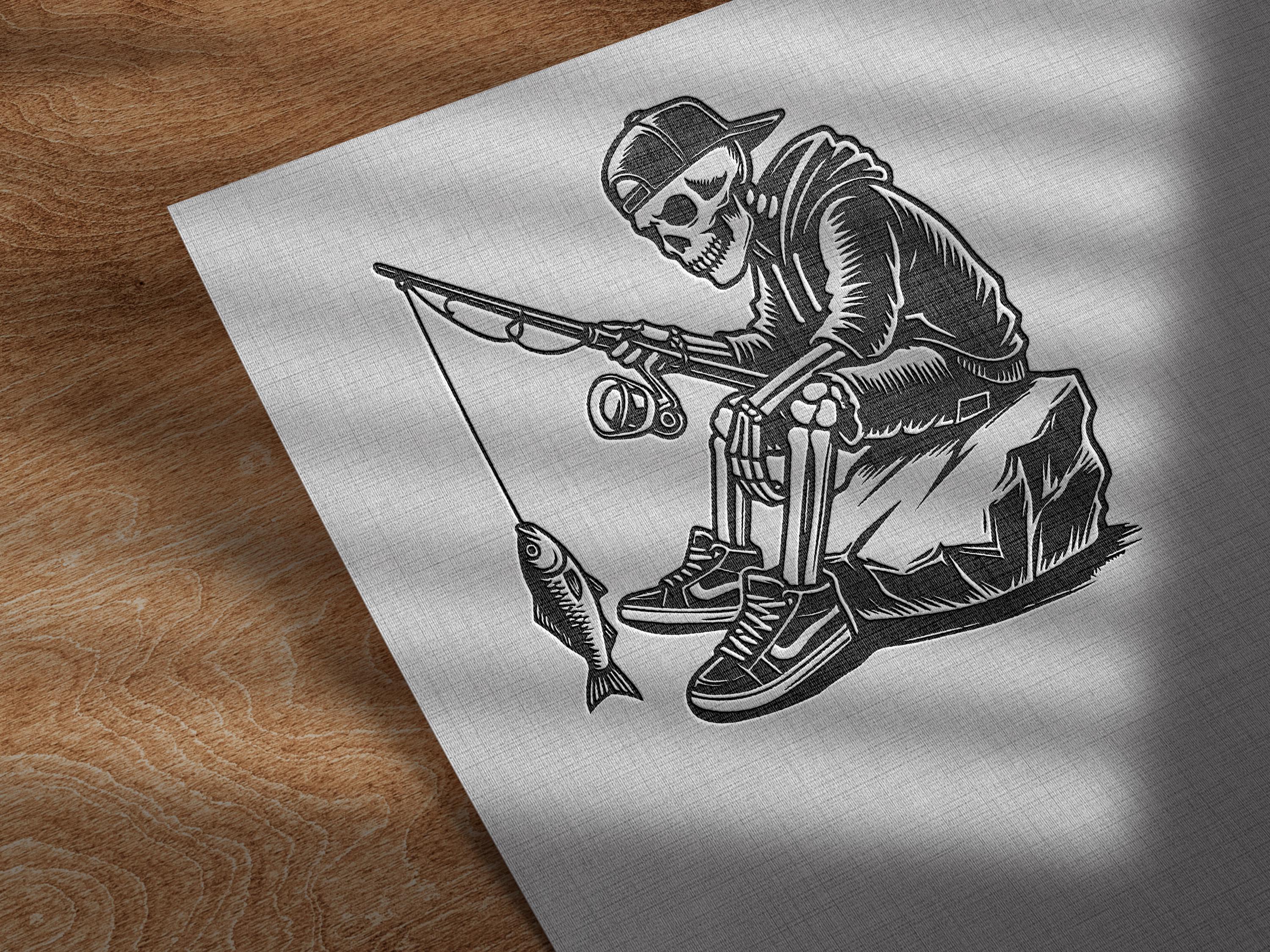 Skeleton Fishing Vector Graphic for DIY Crafts and Projects | Skull ...