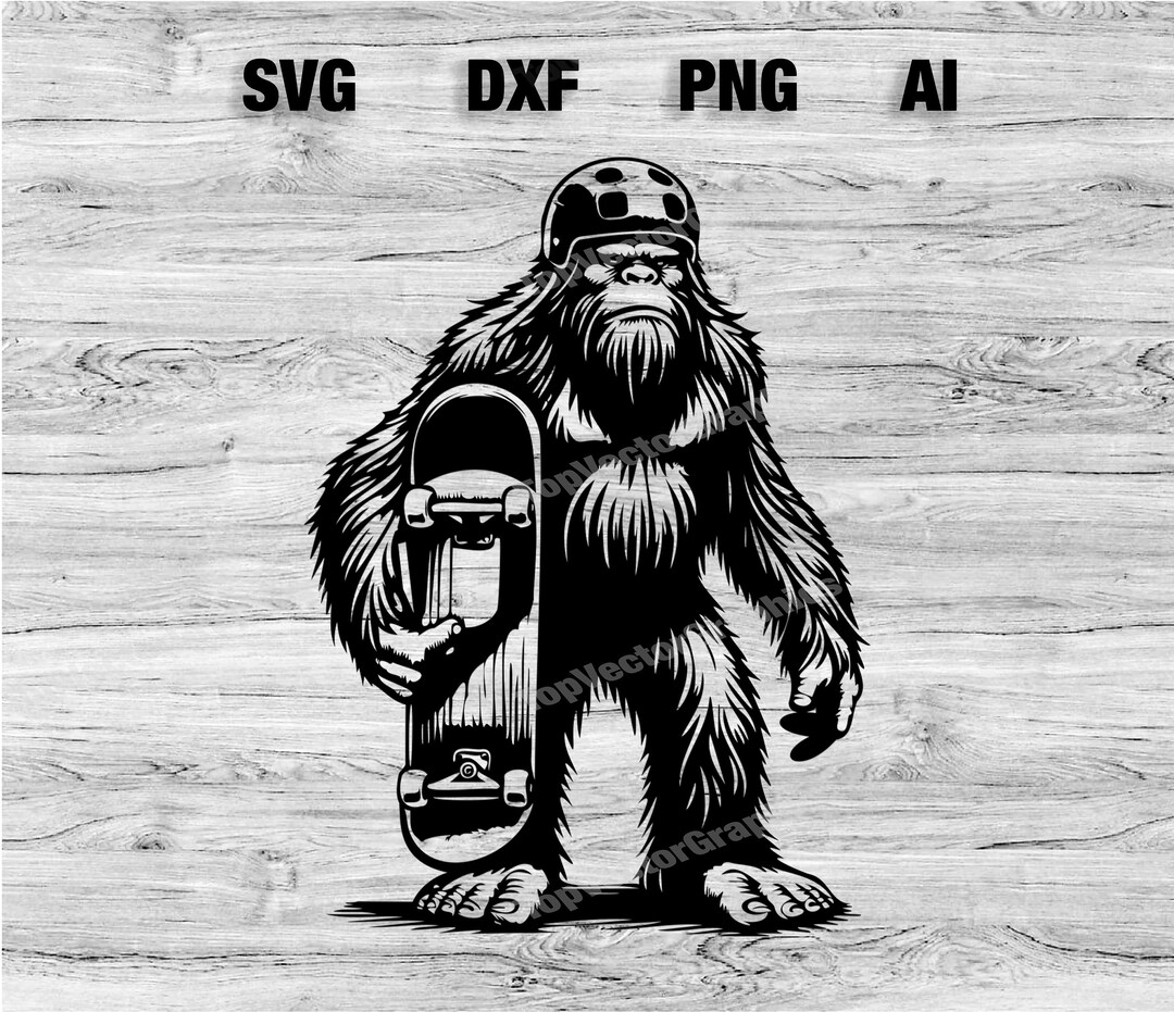 Bigfoot Skater Cut Files | Fun Bigfoot Skateboarding Vector Silhouette ...