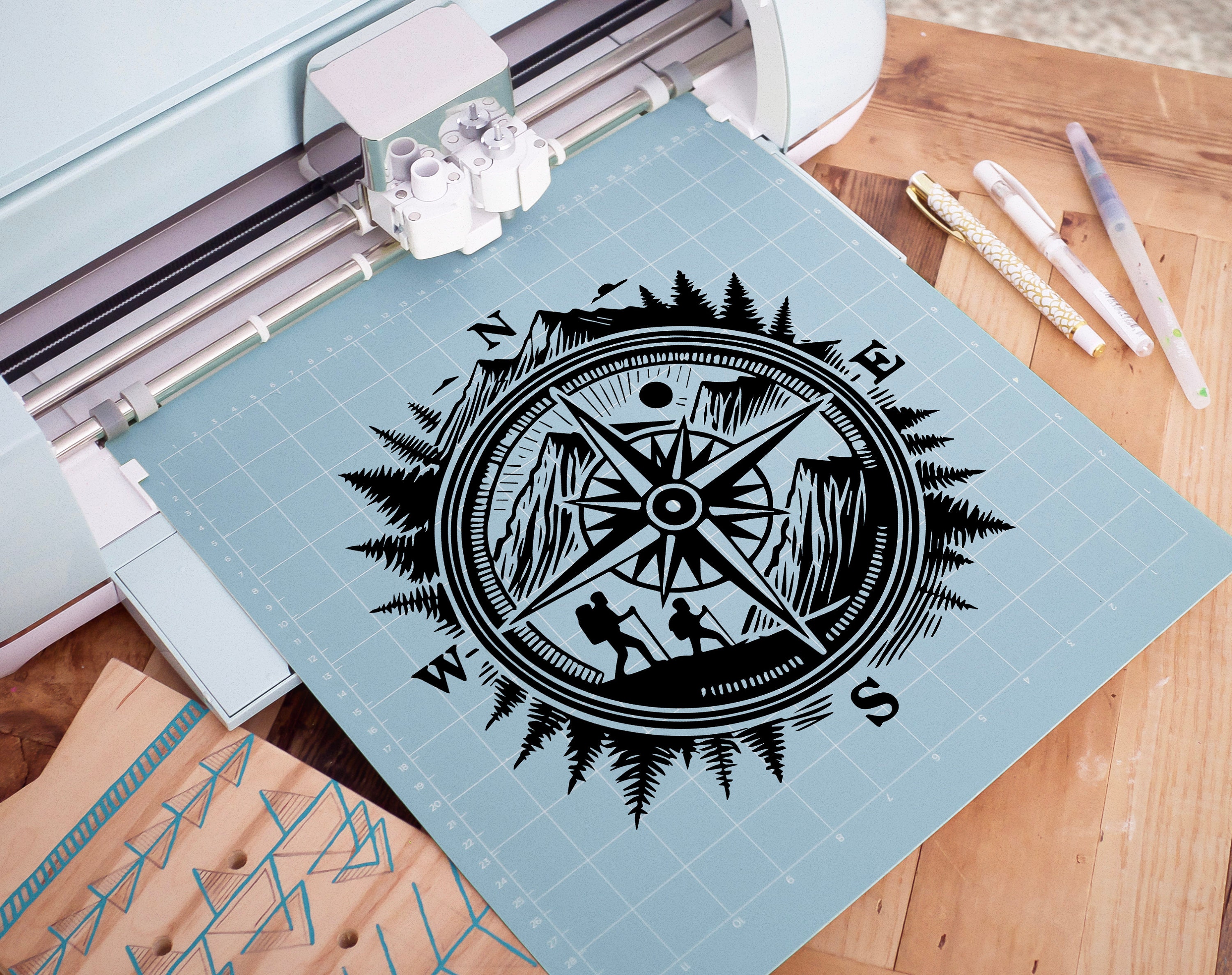 Compass Mountain Cut File | Outdoor Compass Rose Vector Graphic ...