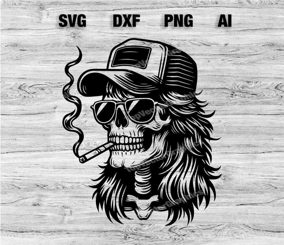 Skull Mullet With Sunglasses Smoking File | Cool Skeleton Trucker Hat ...