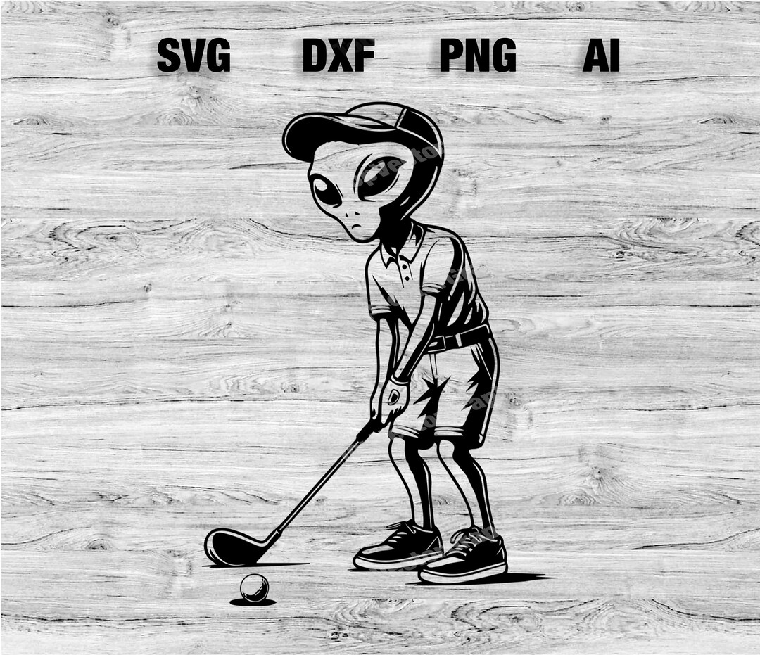 Alien Golfer Silhouette Cut Files | Fun Golf Alien Vector Silhouette ...