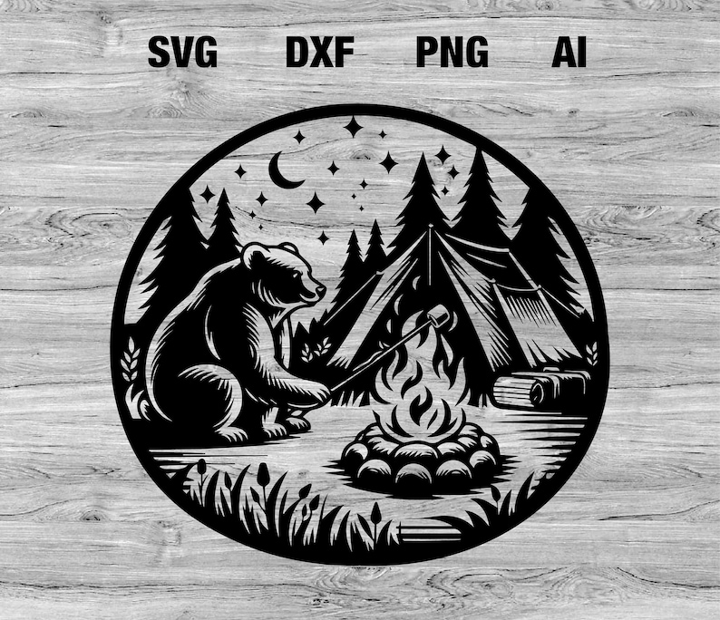 Bear Camping Vector Graphic for DIY Crafts and Projects Bear Camping ...