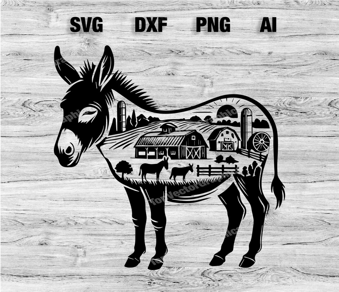 Donkey Farm Scene Cut File | Cute Donkey Animal Graphic Wall Art ...
