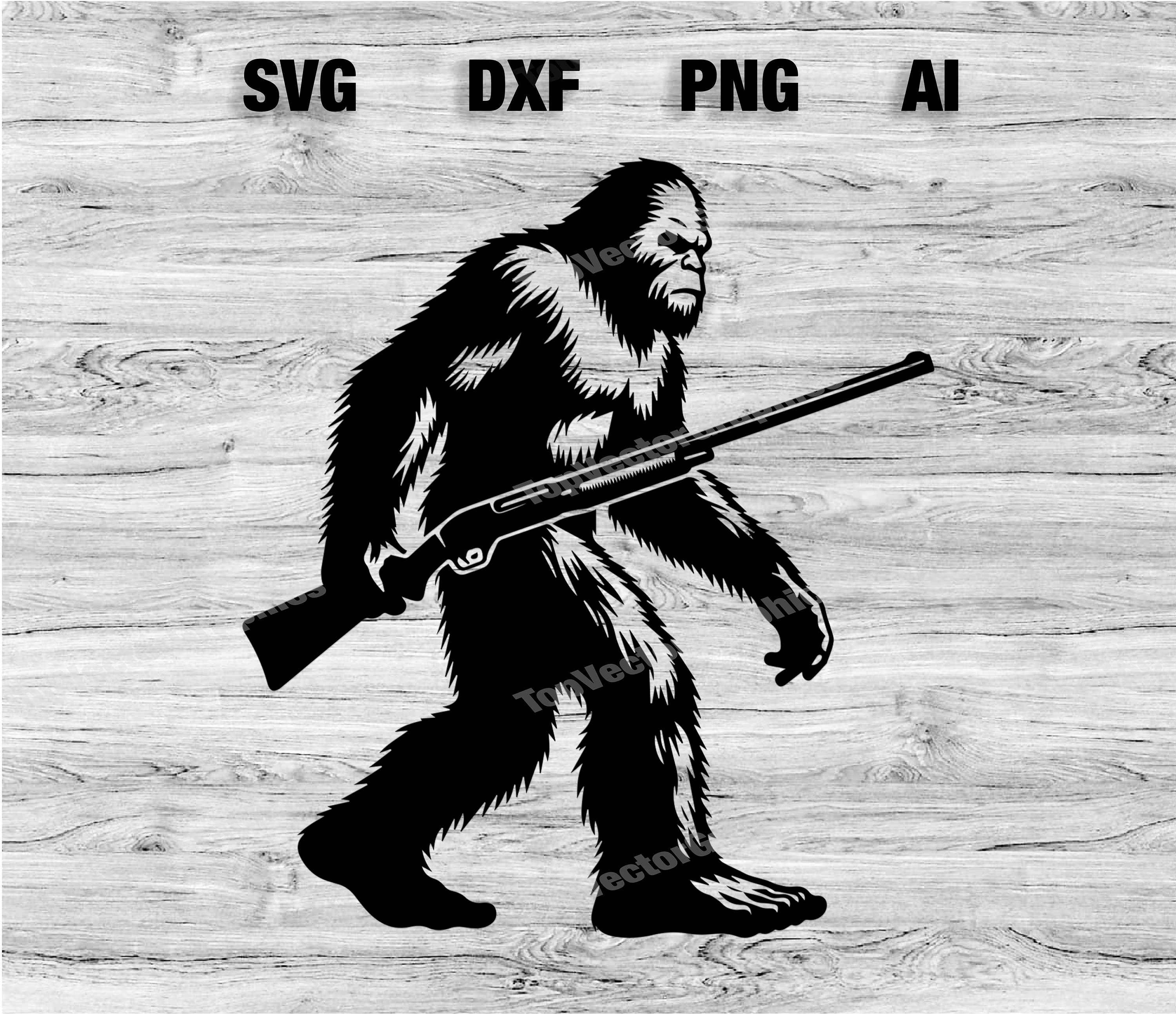 Bigfoot With Shotgun Silhouette Cut Files | Fun Bigfoot Vector ...