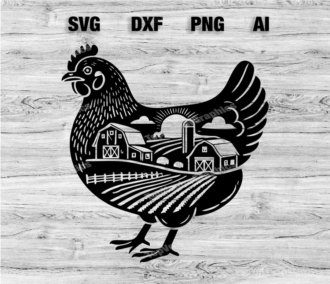 Chicken Farm Scene Cut File | Rooster Graphic Wall Art Silhouette ...
