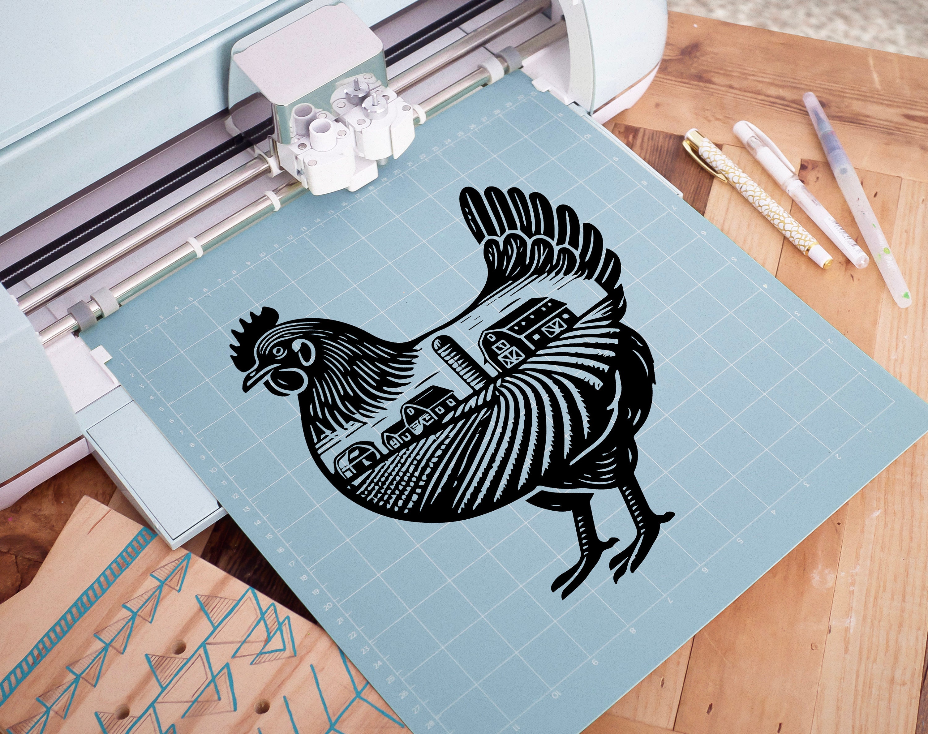 Chicken Farm Scene Cut File | Rooster Graphic Wall Art Silhouette ...