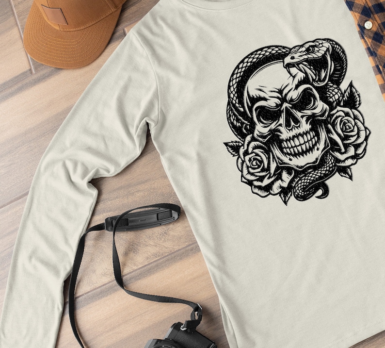 Snake Skull Rose Cut Files | Grim Reaper Tattoo Skull Vector Silhouette ...