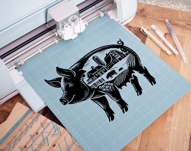 Pig Farm Scene Cut File | Cute Pig Animal Graphic Wall Art Silhouette ...