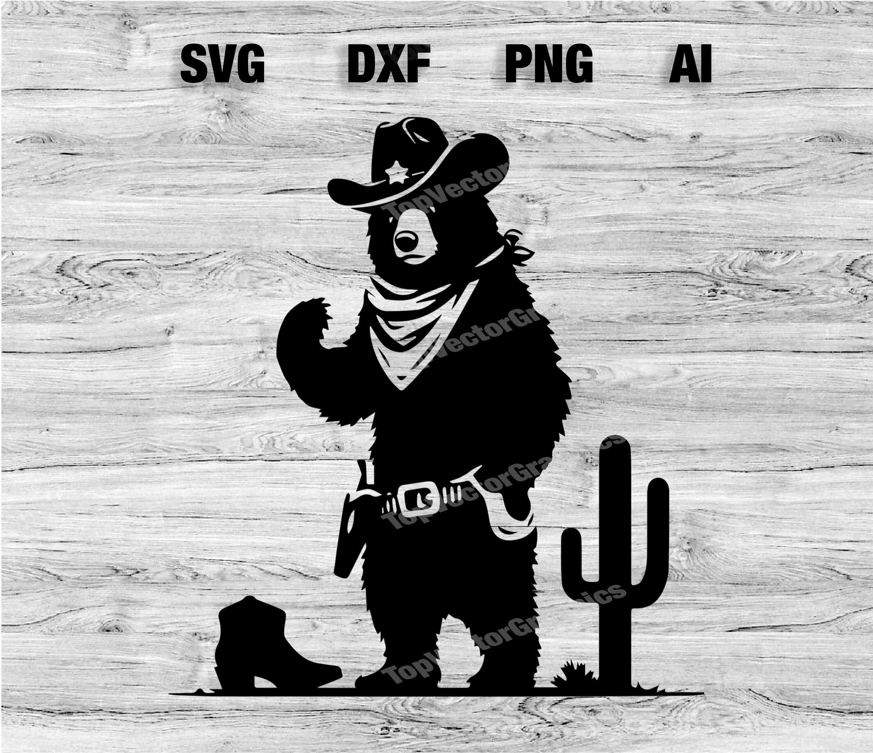 Bear Cowboy Silhouette Cut Files Fun Bear Western Cowboy Vector ...