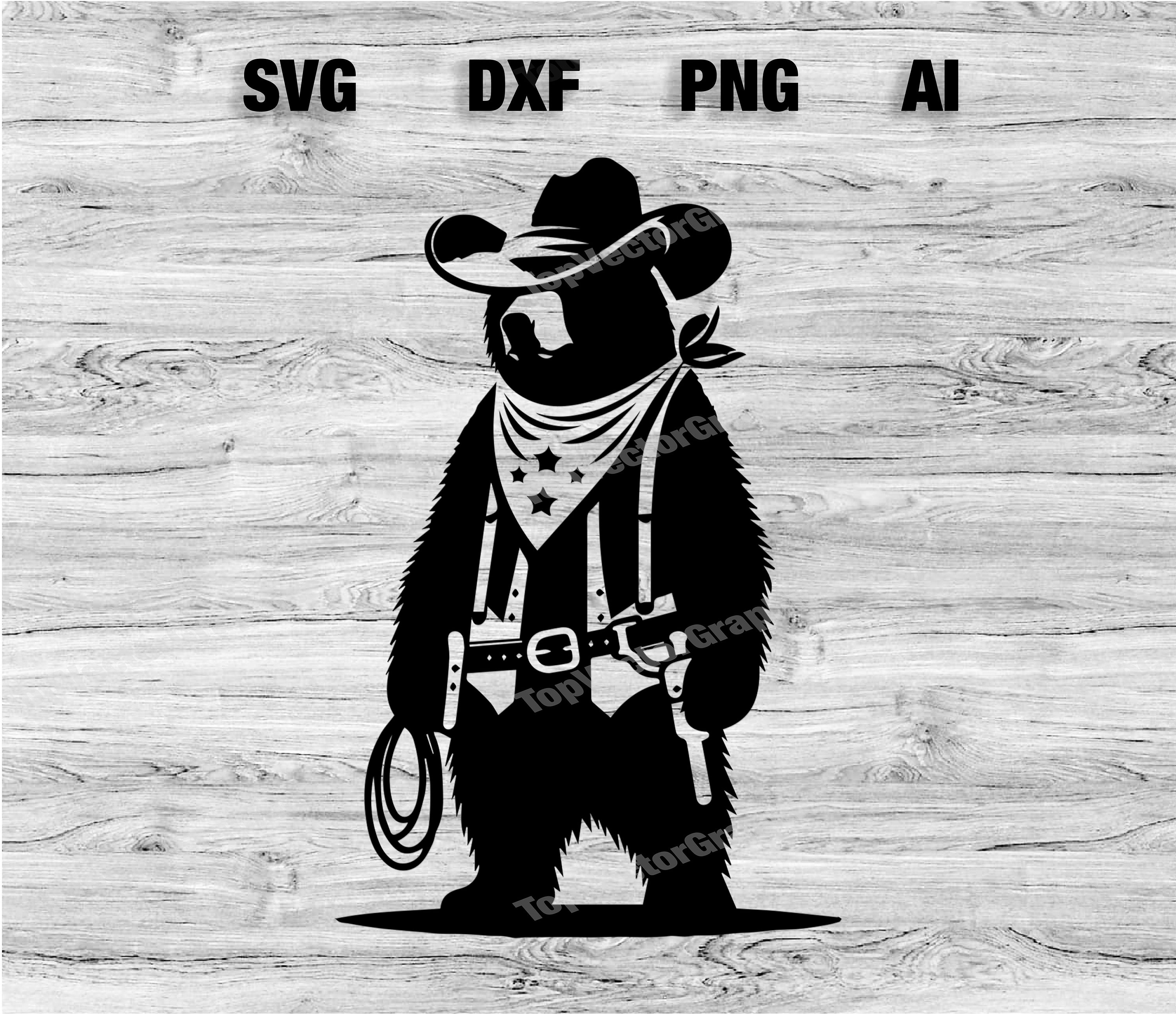 Bear Cowboy Silhouette Cut Files Fun Bear Western Cowboy Vector ...