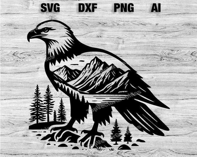 American Eagle Svg, Bald Soaring Eagle Scene, Patriotic Svg, Mountain ...