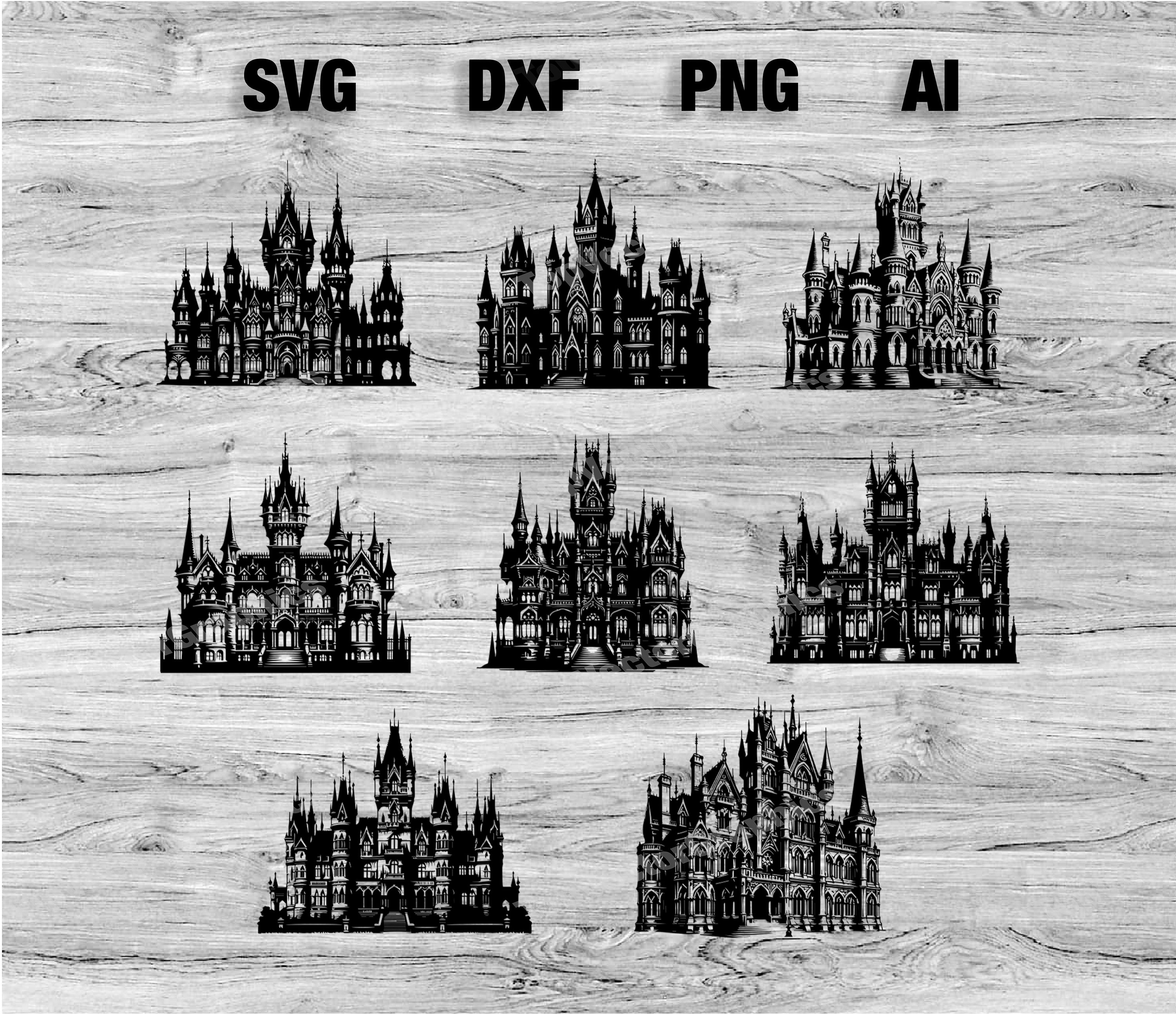 8 Victorian Castle Files Scary Gothic Castle Vector Graphic Silhouette ...
