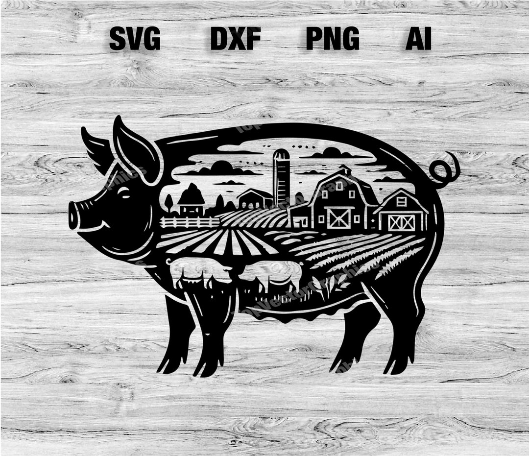 Pig Farm Scene Cut File | Cute Pig Animal Graphic Wall Art Silhouette ...
